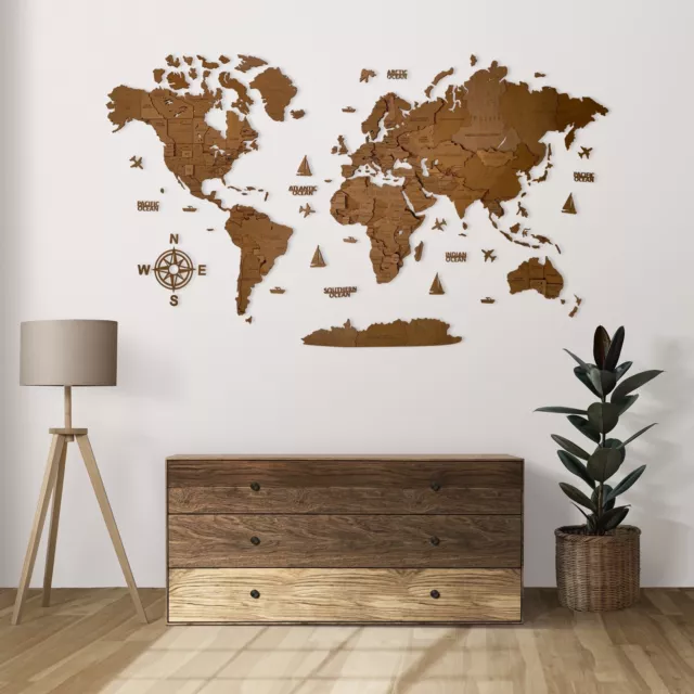 3D WOODEN WORLD Map “VENGE" Multilayered Colors Wall Decor £58.80 ...