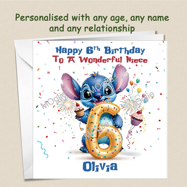 PERSONALISED 6TH BIRTHDAY Card Lilo and Stitch daughter granddaughter ...