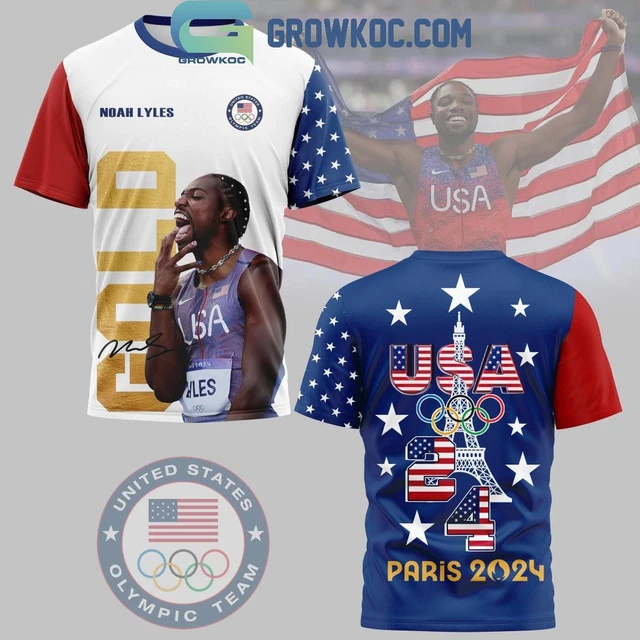 NOAH LYLES OLYMPIC Paris 2024 Team USA Champions Hoodie T Shirt £22.33 ...