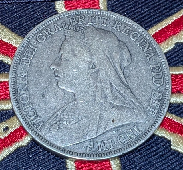 1895 VICTORIAN CROWN Solid Silver Antique Coin Old Vintage Queen Royal ...