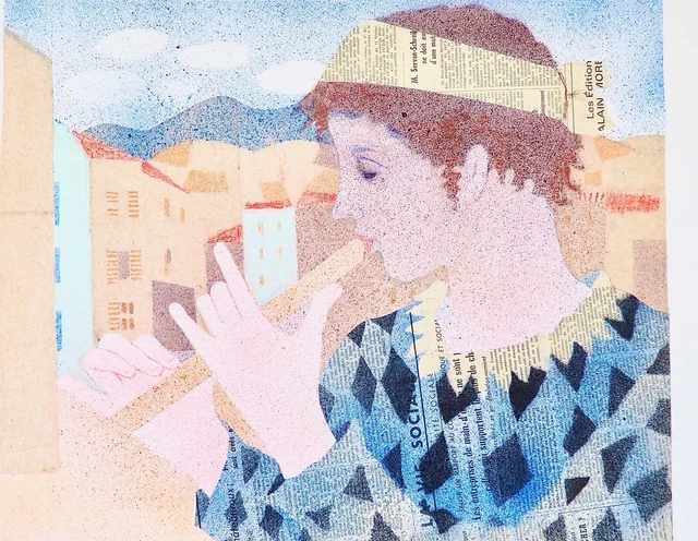 JACQUES BOÉRI - Estampe originale - Cotechnigraphie - Flutiste EUR 1,00 ...