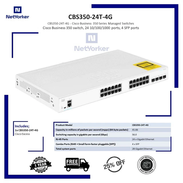 CISCO 350 CBS350-24T-4G 24-Port 10/100/1000, 4 SFP ports Managed ...