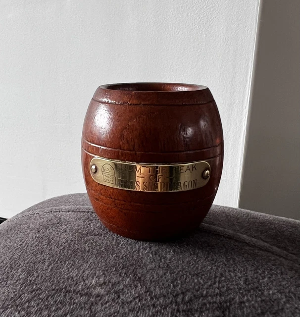WOODEN BARREL MADE From The Teak of Royal Navy Ship HMS SNAPDRAGON £20. ...