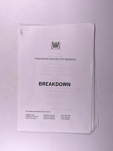 BREAKDOWN PRODUCTION NOTES Kurt Russell J.T. Walsh Original Promo 1997 ... BREAKDOWN PRODUCTION NOTES Kurt Russell J.T. Walsh Original Promo 1997 ...