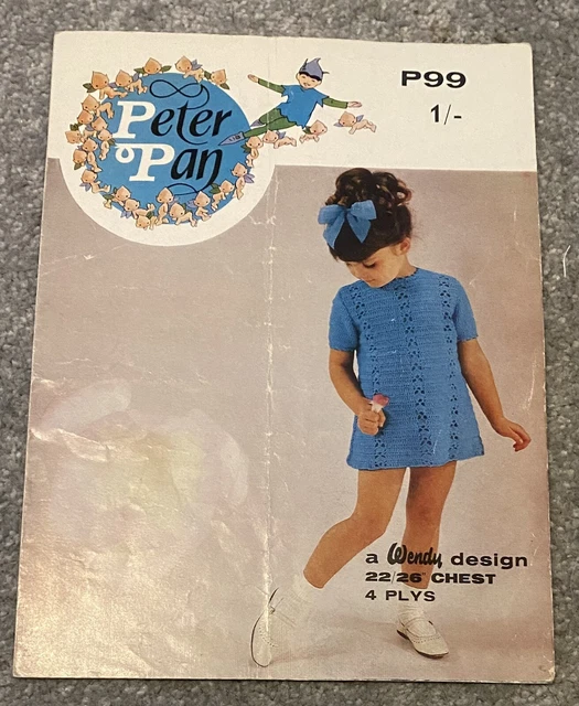 VINTAGE ORIGINAL WENDY Peter Pan knitting pattern girls Dress Buy 3 Get ...