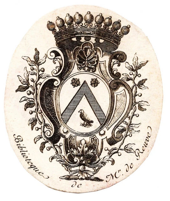 EXLIBRIS REUVE LIBRARY Heraldry Arms Coat Of Arms Copperplate 18e £28. ...