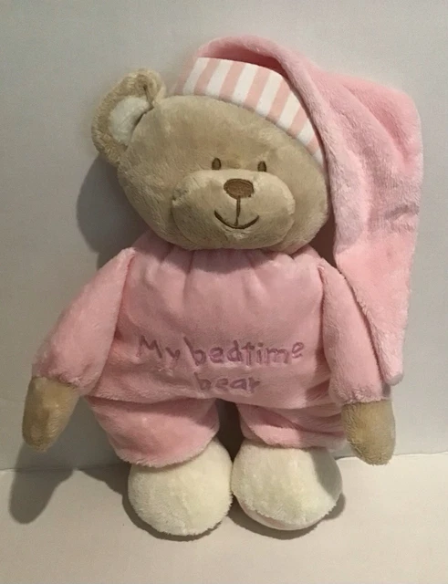 MOTHERCARE MY BEDTIME Bear Teddy Pink Plush Soft Toy Comforter Stripey ...