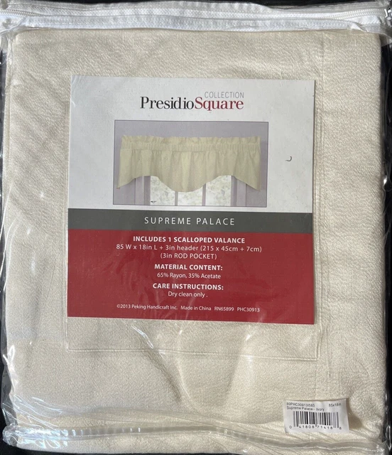 JCP PRESIDIO SQUARE Supreme Palace Scalloped Valance IVORY, 85"x18" NIP ...