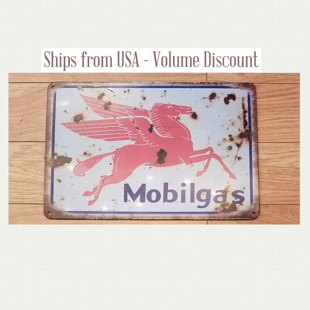 VINTAGE MOBIL SIGN Mobil Gas Station Sign Mobilgas Exxon Metal Sign Tin ...