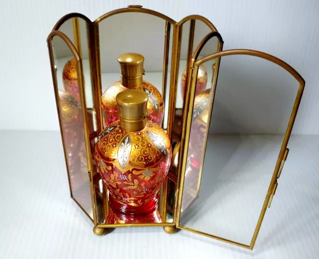 Antique Bohemian Moser Cranberry Glass Enamel Bottle Perfume Ornate Signed K 82 £39653