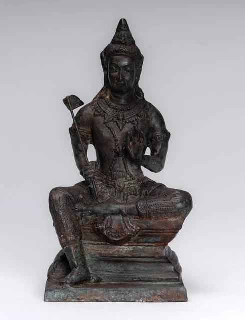 VISHNU STATUE - Antique Thai Style Seated Bronze 23cm/9" EUR 555,92 ...