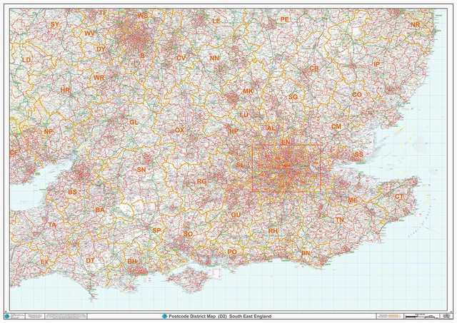 SOUTH EAST ENGLAND Postcode District Wall Map £29.99 - PicClick UK