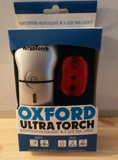 OXFORD ULTRA BIKE Torch Krypton Headlight And 5 Led Tail Light New £6. ...
