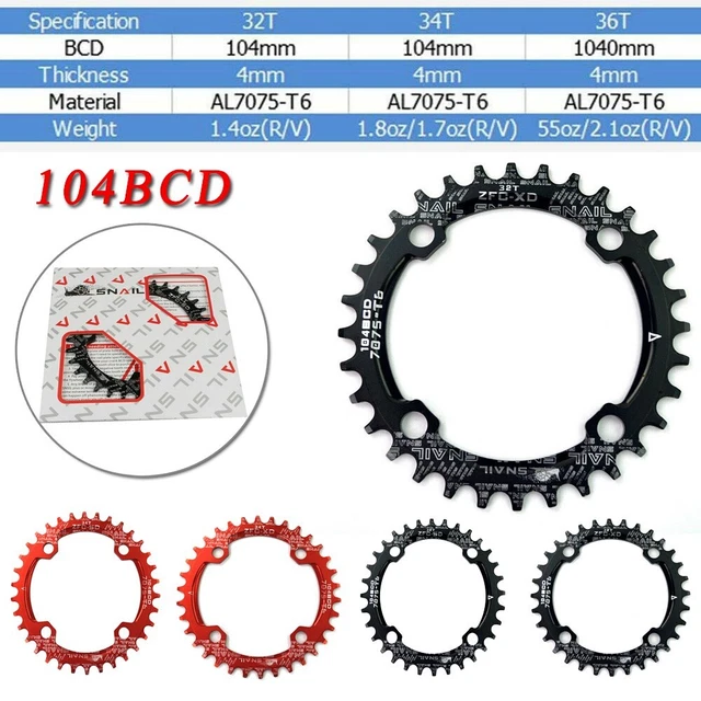 BICYCLE NARROW WIDE Oval Chainring 104BCD 32/34/36/38/40/42T Chainwheel Parts EUR 16,76 ...