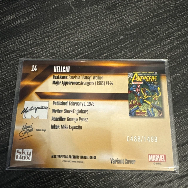 2024 MARVEL MASTERPIECES Nahuel Grego 14 HELLCAT /1499 Variant Cover ...