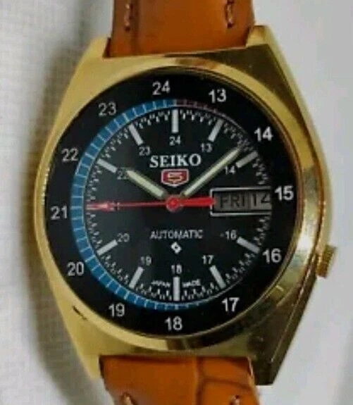 AUTOMATICO SEIKO 5 giorni/data quadrante nero orologio da polso vintage ...