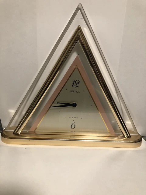 VINTAGE SEIKO QSG203G Triangular Standing Clock Acrylic w/ Gold (1988 ...