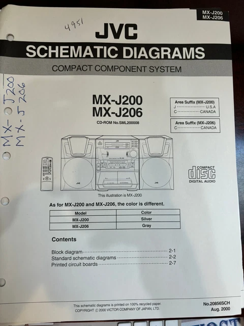 JVC MX-J100 CA-MXJ100 Schematic Diagrams Service Manual **Original** £ ...