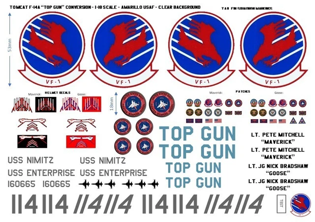 1:144 TOP GUN F-14A Tomcat Conversion Decals (F-14 VF-1 VF-213 VFA-213 ...