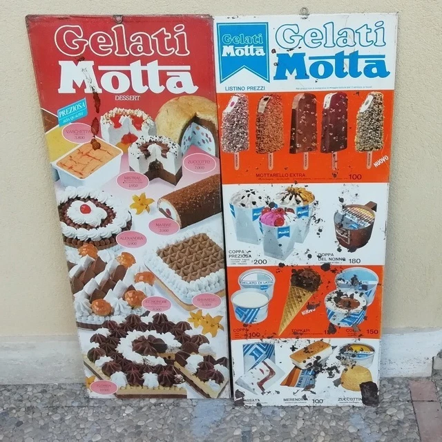 TABELLE MOTTA ANNI 70 insegna cartello gelati latta prezzi lire ...