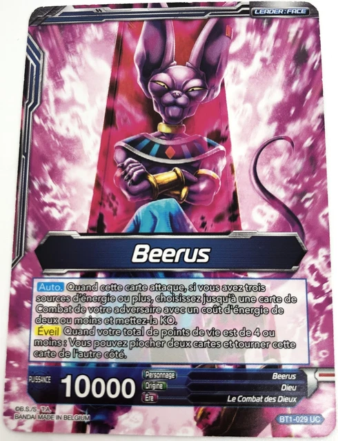 CARTE DRAGON BALL SUPER : BEERUS, DIEU DE LA DESTRUCTION BT1-029 UC EUR 2,40 - PicClick FR