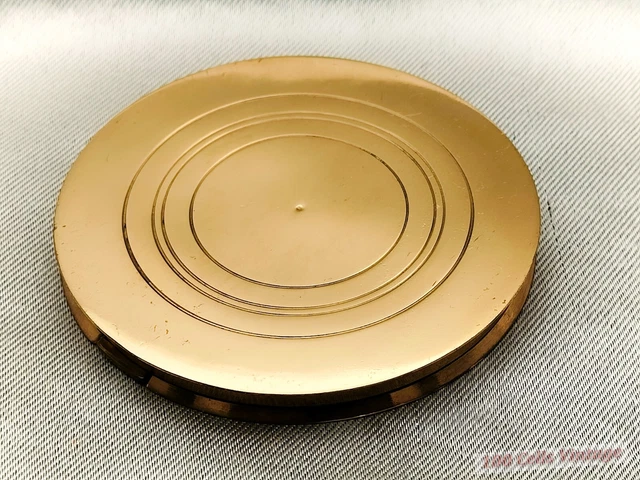 CLEFF-MINIMALIST SHINY GOLD Tone/Brass Vintage Ladies Powder Compact ...