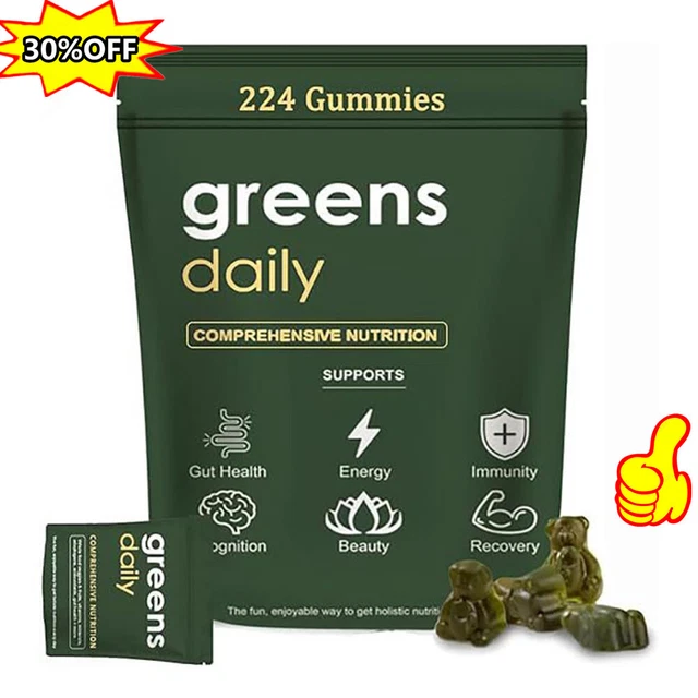 GRUNS DAILY GREEN Gummies, Digestive Health, 20+ Vitamins & Minerals ...