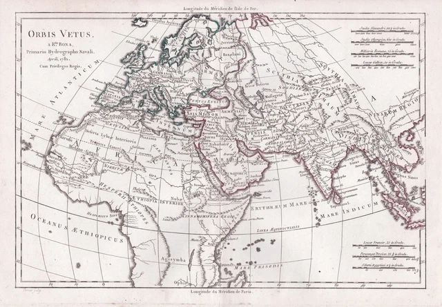 OLD WORLD MAP Weltkarte Mappemonde Antike Welt Bonne Kupferstich 1781 ...