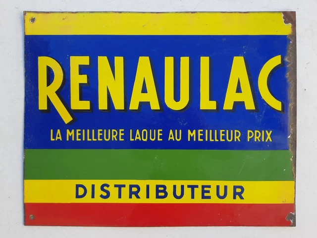 PLAQUE ÉMAILLÉE PUBLICITAIRE RENAULAC & BONALO peinture laque RENAULT ...