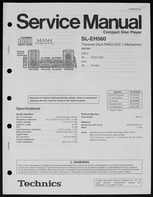 ORIGINAL TECHNICS SL-EH560 CD-Player Service Manual/Diagram/Parts List ...