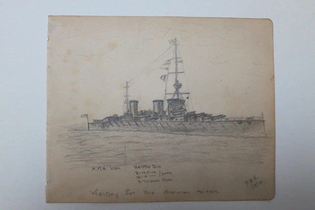 ORIGINAL WW1 PENCIL drawing of battleship hms lion 1915 £4.00 - PicClick UK