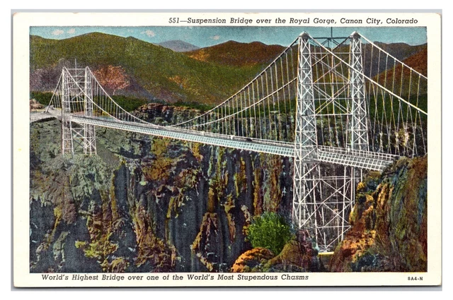 VINTAGE 1920S- SUSPENSION Bridge Royal Gorge, Canon City, Colorado ...