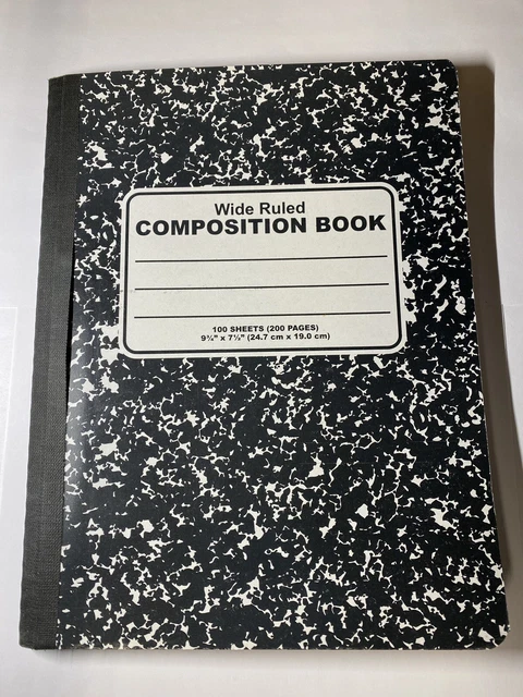 COMPOSITION NOTE BOOK, 100 Sheets, 9.75" x 7.5", Wide Ruled, Black ...