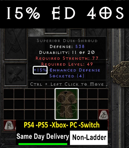 NL SC 4OS 15%ED Dusk Shroud Perfect PC-XBOX-PS4-PS5-SWITCH Diablo 2 Res D2R NON £9.52 - PicClick UK