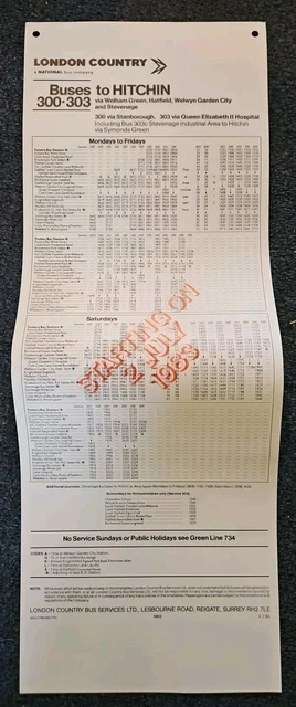 LONDON COUNTRY BUS Timetable. 1983. Routes 300 / 303. Hitchin & Potters ...