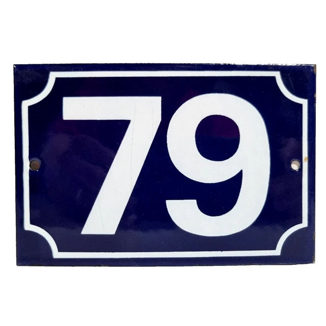 VINTAGE FRENCH BLUE house address number enamel sign plaque 79 Parisian ...