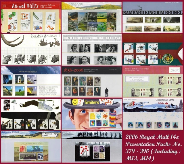 GB 2006 COMMEMORATIVE Presentation Packs Complete Year + M/S (14) Nos ...