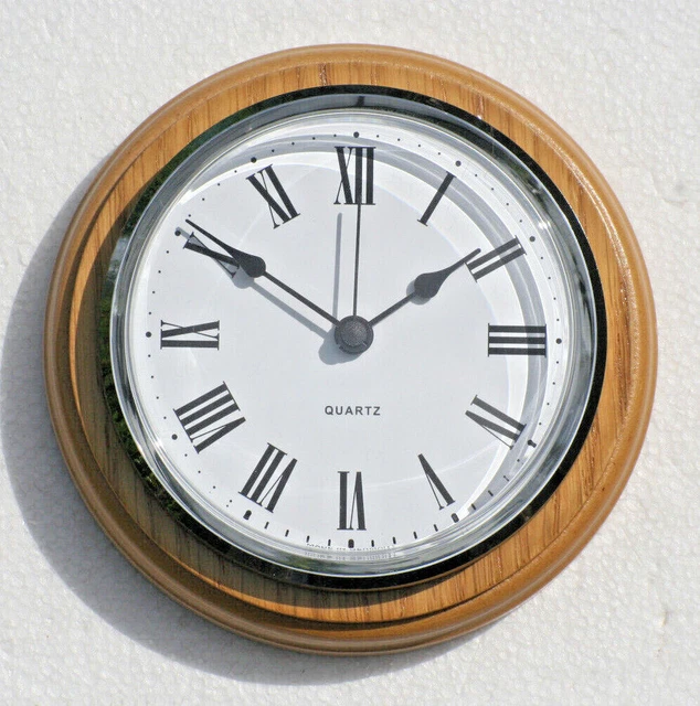 OAK CLOCK FOR Caravans, Motorhomes Roman dial with silver bezel 103mm ...