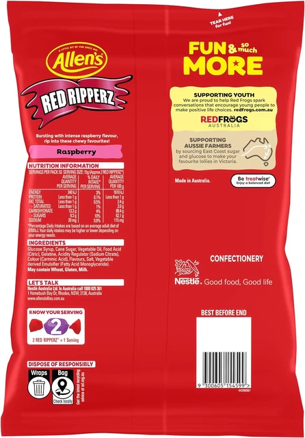 RED RIPPERZ CHEWY Raspberry Flavour Bulk Bag Lollies, 800G $33.95 ...