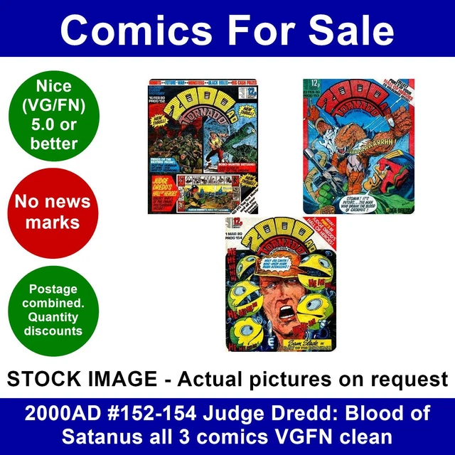 2000AD #152-154 JUDGE Dredd: Blood of Satanus all 3 comics VGFN clean ...