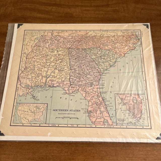 ANTIQUE 1903 MAP of SOUTHERN STATES USA Color 10 x 12” FL5 £10.19 ...