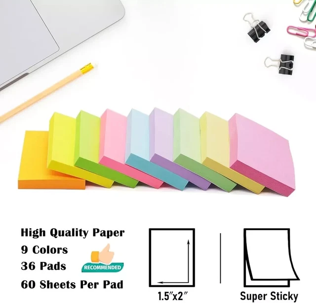POST IT NOTES, Small Post It Notes, 1.5X2 Inches 36Pack Light Colors ...