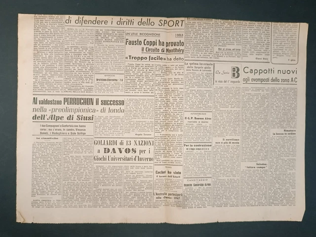 PAGINA RIVISTA LA Gazzetta dello Sport n. 13 (1947) Barassi, Baldini ...