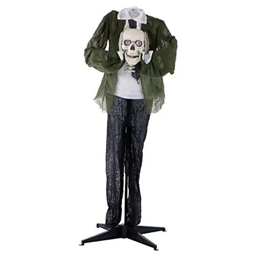 LIFE-SIZE ANIMATRONIC SCARY Talking Headless Skeleton 60" Man Holding ...