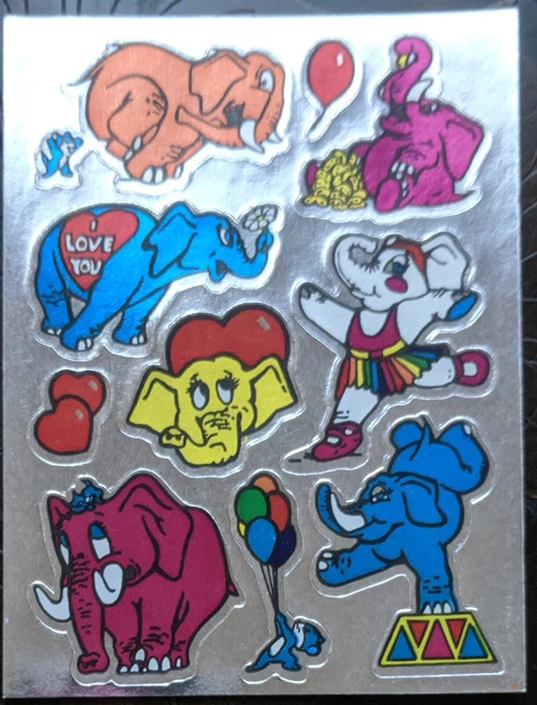 VINTAGE 80'S VENDING Stickers ELEPHANTS & CIRCUS 3X4 in. MICE & HEARTS ...