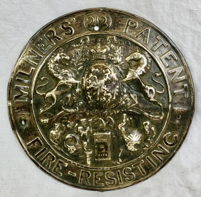 ANTIQUE MILNER'S FIRE Resisting Safe Plate / Plaque 212 Patent. Brass £ ...