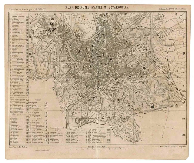 STAMPA ANTICA ORIGINALE Plan de Rome d’apres Mr. Letarouilly Roma Lazio ...