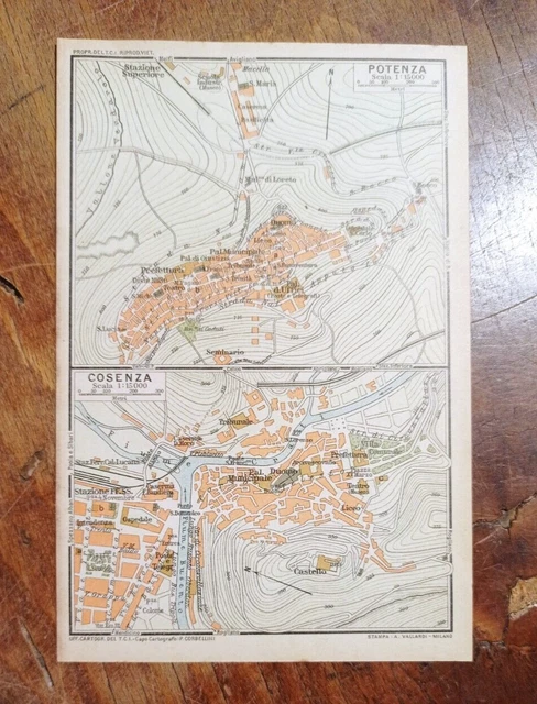 STAMPA ANTICA OLD print map MAPPA carta pianta citta di POTENZA COSENZA ...
