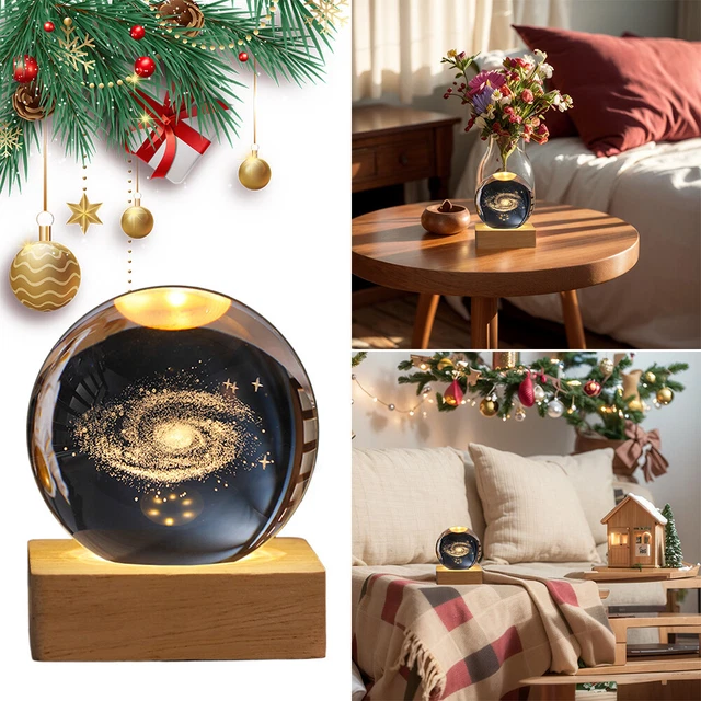 3D ENGRAVED LED Crystal Ball Light USB Charging for Bedroom Decor ...
