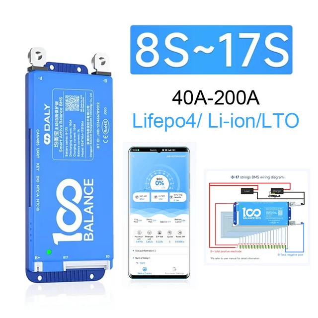 1A SMART ACTIVE Balance BMS 8S-17S 40A-200A Lifepo4/Li-ion/LTO Battery ...
